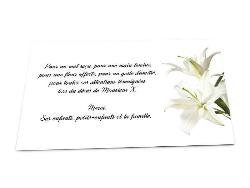 Cartes décès fleurs - Lys blancs - réf.02DEC1018 - 1001Cartes