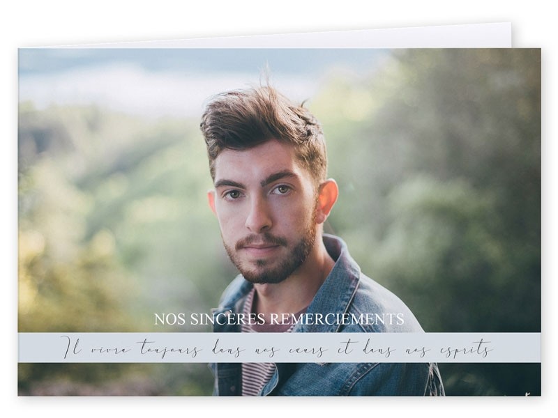 Carte remerciement décès - Portrait + bandeau messsage - réf.A02 ...