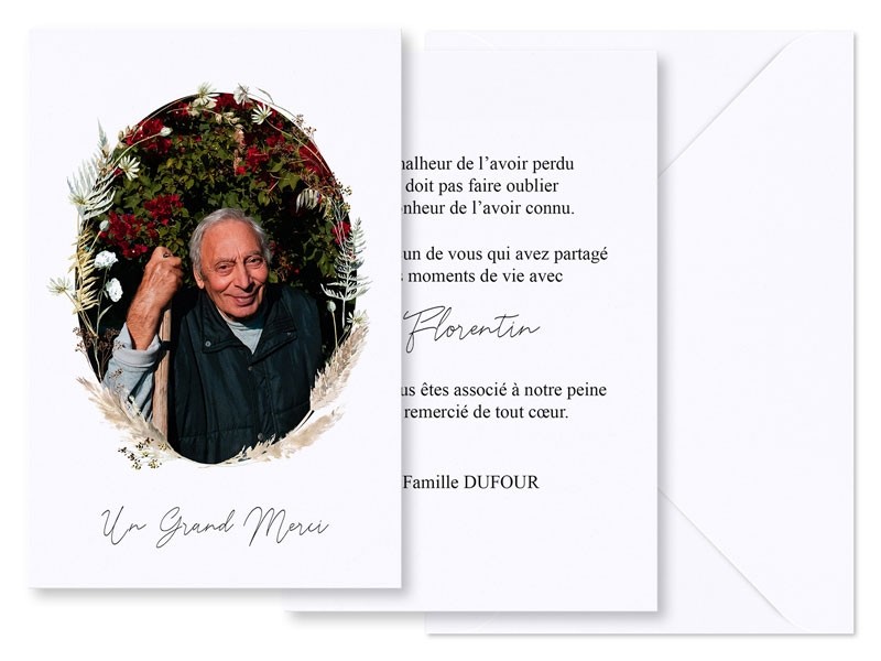 Carte remerciement décès - Photo cadre fleuri - réf.A02-DEC11Z84 ...