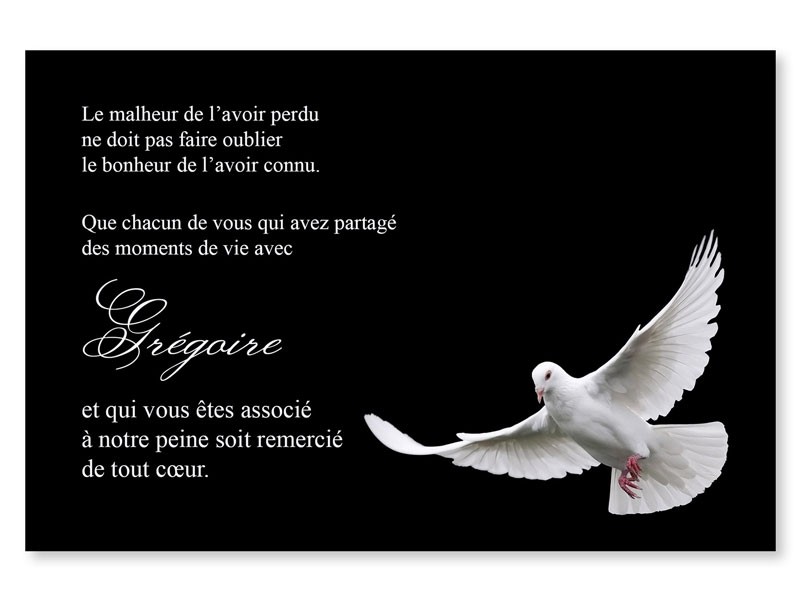 Carte remerciement décès - Colombe - réf.A02-DEC75G98 - 1001Cartes