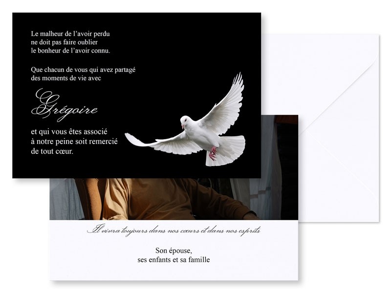 Carte remerciement décès - Colombe - réf.A02-DEC75G98 - 1001Cartes